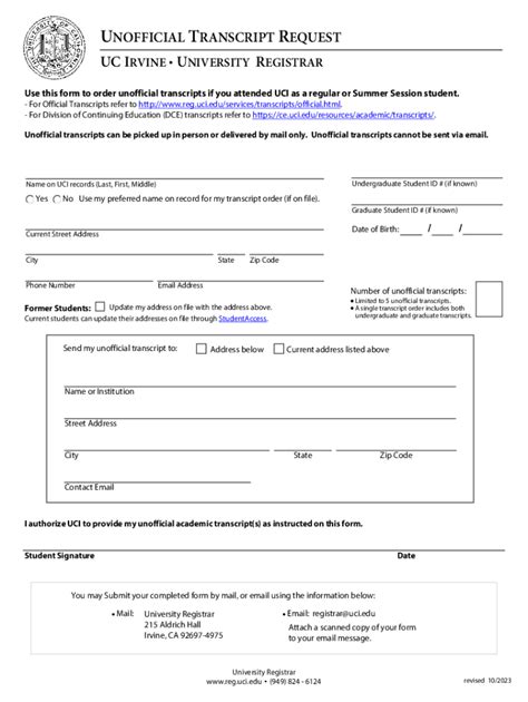 Uci Unofficial Transcript Fill Out And Sign Online Dochub