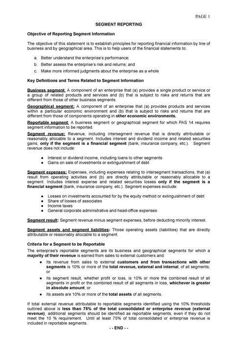 segment reporting page 1 segment reporting objective of reporting