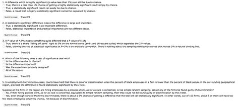 Solved 1 A Difference Which Is Highly Significant P Value