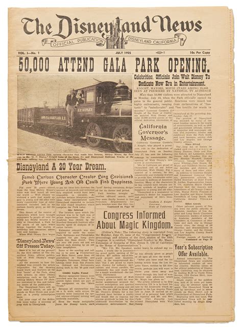 Lot Detail The Disneyland News First Issue From July 1955