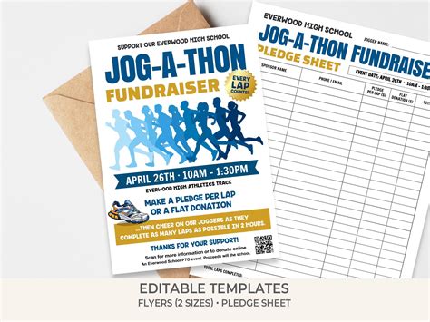 Jog A Thon Fundraiser Flyer And Pledge Sheet Template Editable Fun Run