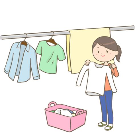 洗濯を干している女性のイラストフリー素材看護roo カンゴルー