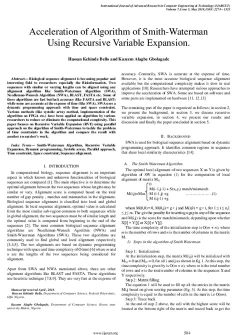 Pdf Acceleration Of Algorithm Of Smith Waterman Using Recursive Variable Expansion