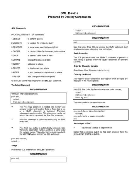 sql basics prepared by destiny corporation pdf sql database index