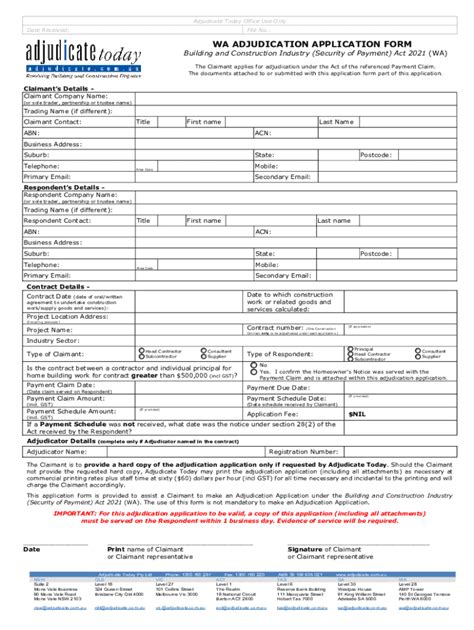 Fillable Online Wa Adjudication Application Form Fax Email Print Pdffiller