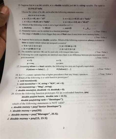 Solved 10 Suppose That N Is An Int Variable X Is A Double