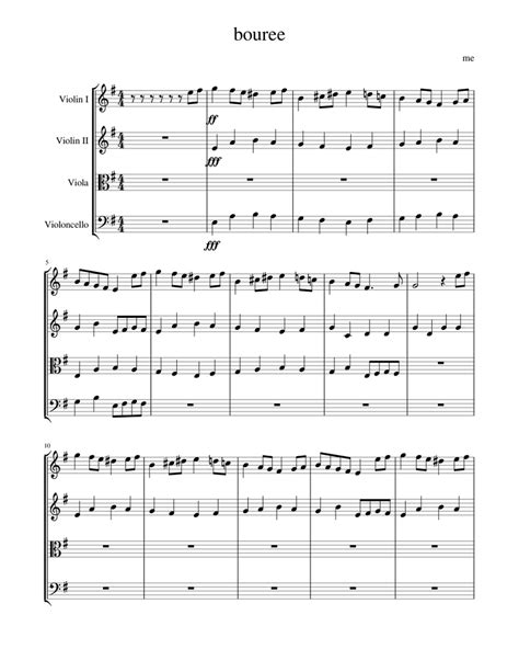 Bouree Sheet Music For Violin Cello Viola String Quartet