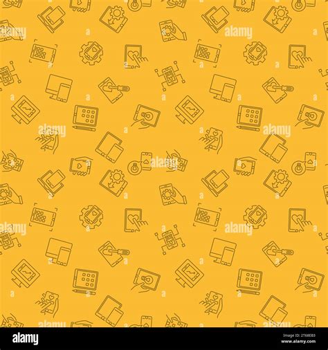 Vector Mobile App Development Yellow Seamless Pattern In Thin Line Style Stock Vector Image