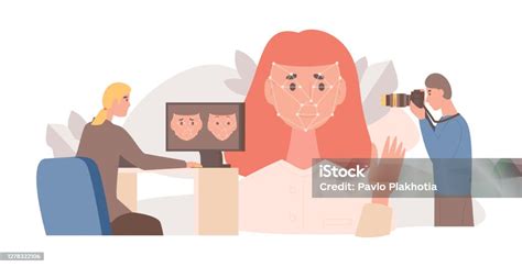 얼굴 인식 생체 인식 식별 시스템 플랫 벡터 일러스트레이션 사이버 보호 신원 검색 개념 감지기에 대한 스톡 벡터 아트 및 기타 이미지 Istock