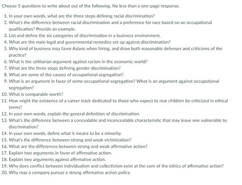 Solved Choose 5 Questions To Write About Out Of The
