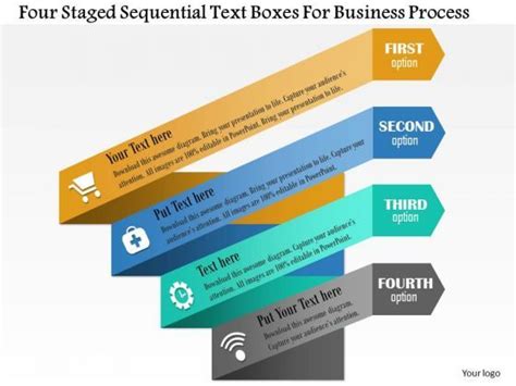 business diagram four staged sequential text boxes for business process