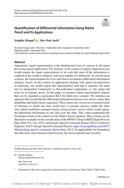 Quantification Of Differential Information Using Matrix Pencil And Its