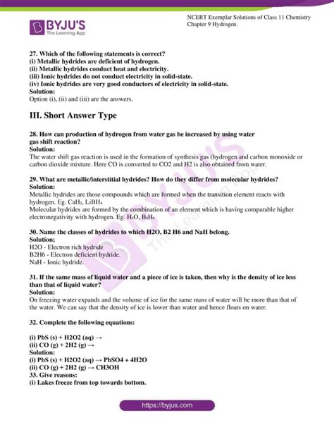 Ncert Exemplar Class 11 Chemistry Solutions Chapter 9 Hydrogen
