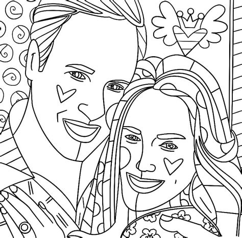 Coloriage Peinture De Romero Britto Kate Middleton Et Prince William