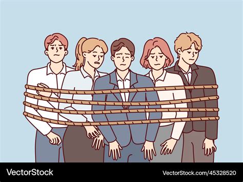 People In Office Suits Tied With Rope Stand Vector Image