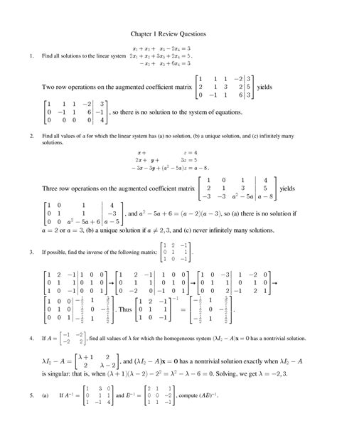 Chapter 1 Review Questions Introduction To Linear Algebra Ma 405