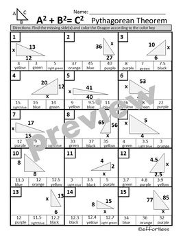 Chinese New Year Color By Number Pythagorean Theorem By Effortless