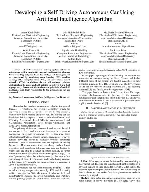 Pdf Developing A Self Driving Autonomous Car Using Artificial