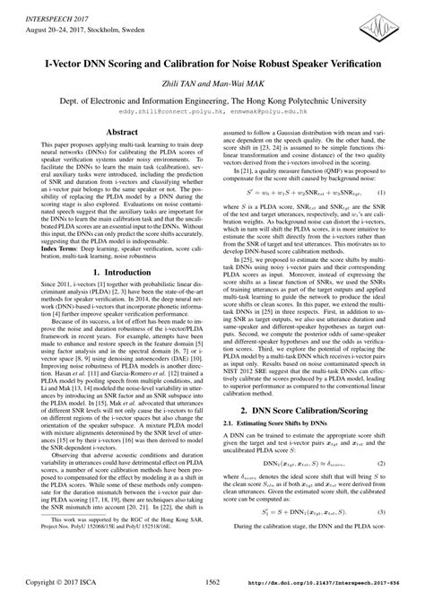 Pdf I Vector Dnn Scoring And Calibration For Noise Robust Speaker Verification