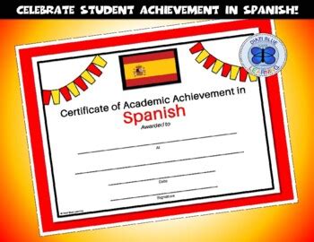 Spanish Certificate Of Achievement Editable By Diazi Blue Learning