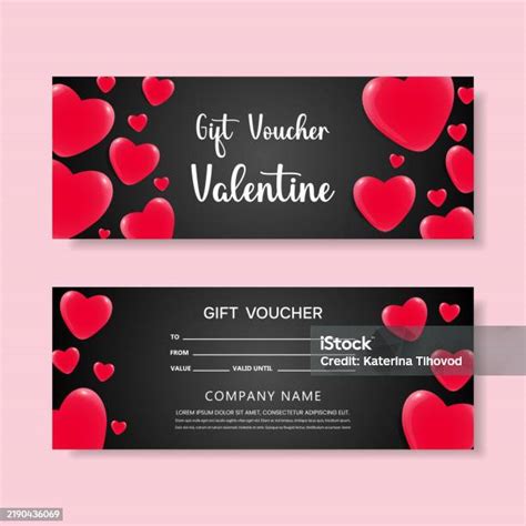 해피 발렌타인 데이 상품권 인증서 배너 하트와 광고 템플릿 검은 배경에 빨간 하트 가격에 대한 스톡 벡터 아트 및 기타 이미지 Istock