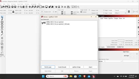 cannot get past the device dialog box twotrees lightburn software