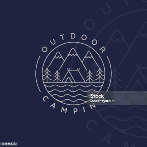 캠핑 로고 라인 아트 간단한 미니멀 벡터 일러스트 템플릿 아이콘 디자인 배지 컨셉으로 야외 여름 캠프를 위한 모험과 방랑자 기호