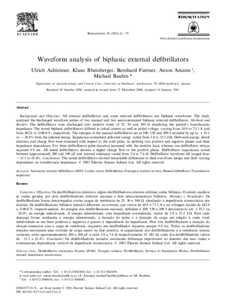 Pdf Waveform Analysis Of Biphasic External Defibrillators
