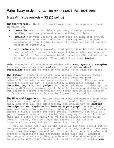 The Essay Assignments