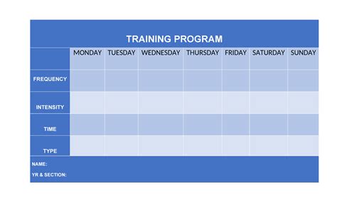 Training Program Pathfit 1 Creative Writing Training Program Monday Tuesday Wednesday