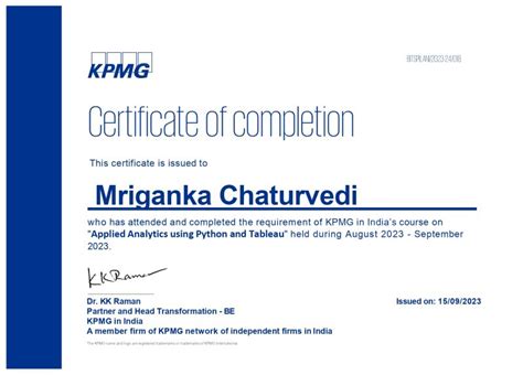 Mriganka Chaturvedi On Linkedin Kpmg Analytics Management Mba 10