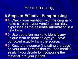 Quoting Paraphrasing And Summarizing PPT