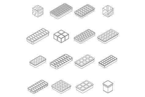 Ice Cube Trays Icons Set Vector Outline