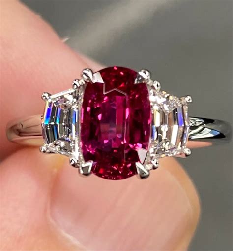 Exceptional Grs 3 Ctw Blood Red Ruby And D Vvs Diamond Platinum Ring