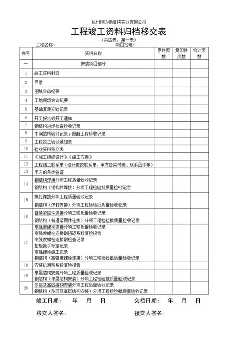 钢结构工程竣工验收资料归档移交表 电气试验资料 土木在线