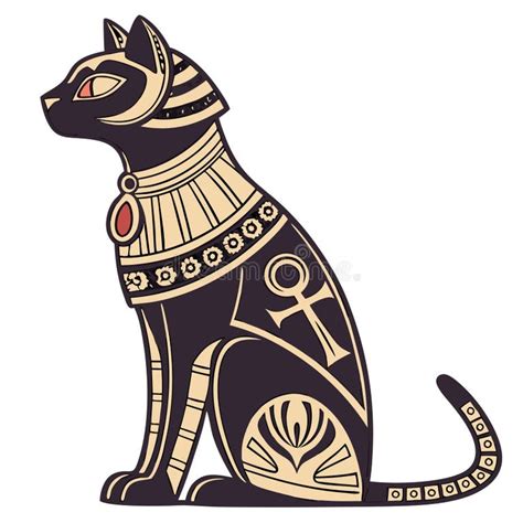 Ancient Egyptian Cat Illustration With Ankh Symbol For Art And Design