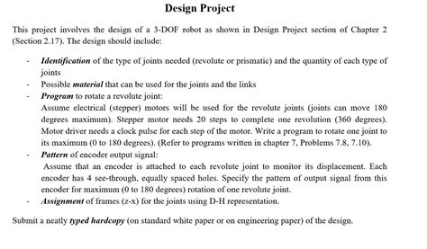 Solved This Project Involves The Design Of A 3 Dof Robot As