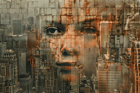 Digital Art Of A Human Face Merging With Urban Elements Representing Abstract And Futuristic