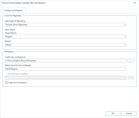 Create Tricentis Server Repository Workspaces