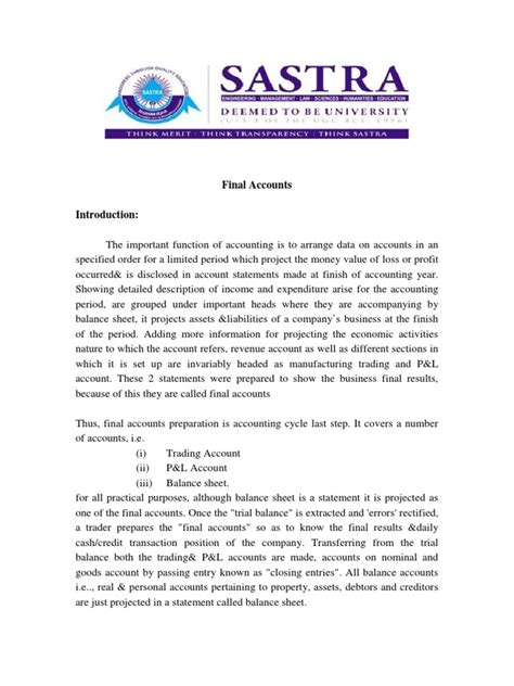 Final Accounts Pdf Debits And Credits Balance Sheet