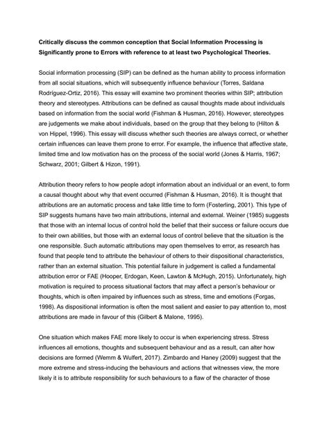 Social Information Processing And Errors Essay Psyc1604 Social