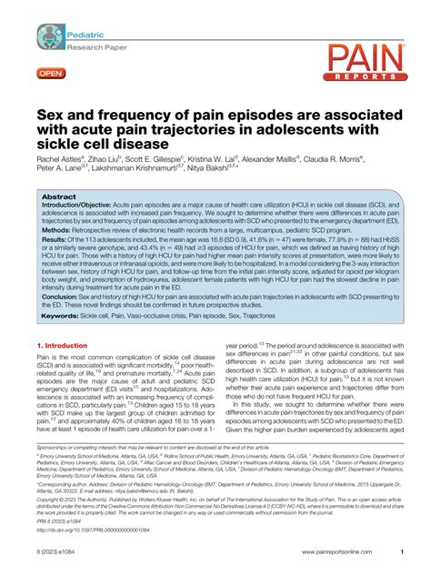 PDF Sex And Frequency Of Pain Episodes Are Associated With Acute Pain Trajectories In