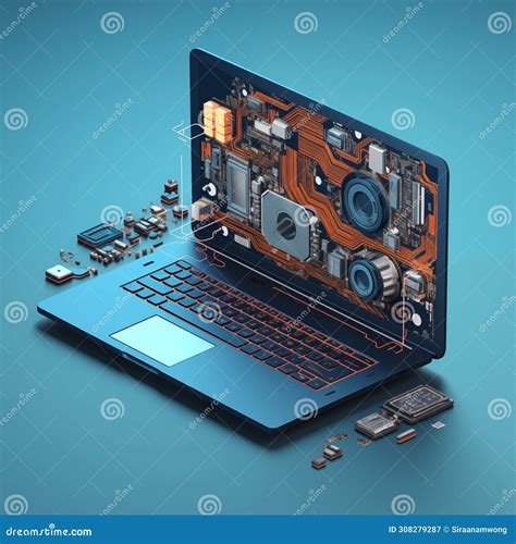 Isometric Of Laptop With Mainboard And Circuit System Computer Service