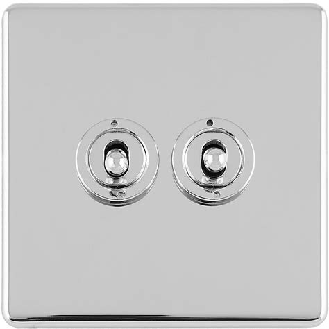 2 Gang Double Retro Toggle Light Switch Screwless Polished Chrome 10a
