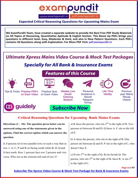 Important Critical Reasoning Questions For Sbi Clerk Mains