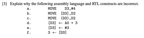 Solved Explain Why The Following Assembly Language And Rtl