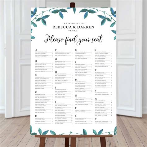 Free Alphabetical Wedding Seating Chart Template Totally Free Printables