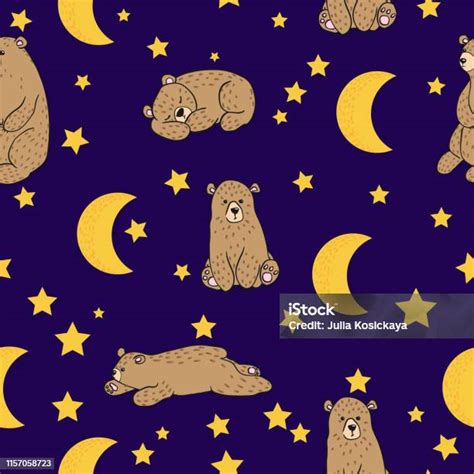 손으로 그릴 만화 곰 나무 베리 꽃과 Absract 모양과 Skandinavian 스타일의 점과 벡터 원활한 패턴 숲에서 귀여운 곰과 유치한 배경 벡터에 대한 스톡 벡터