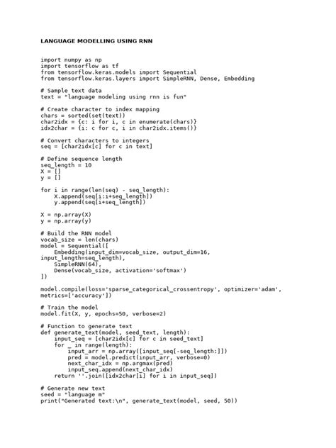 Language Modelling Using Rnn Pdf Sequence Computer Programming