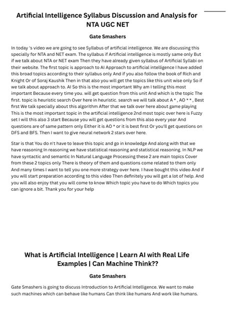 Summary Artificial Intelligence Syllabus Discussion And Analysis For Nta Ugc Net Artificial